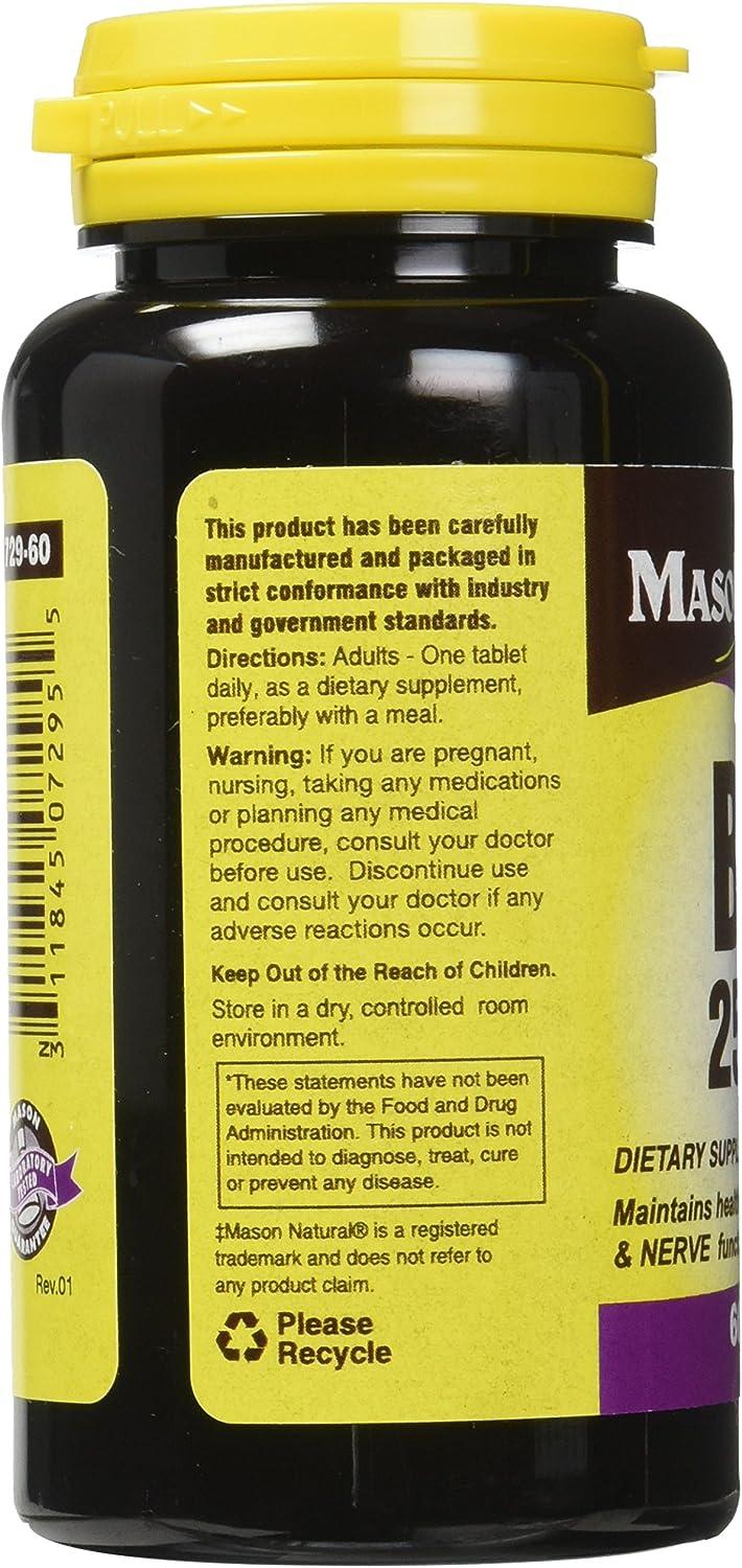 MASON NATURAL Vitamin B-6 250mg 60 Tablets - Boost Energy & Metabolism ...