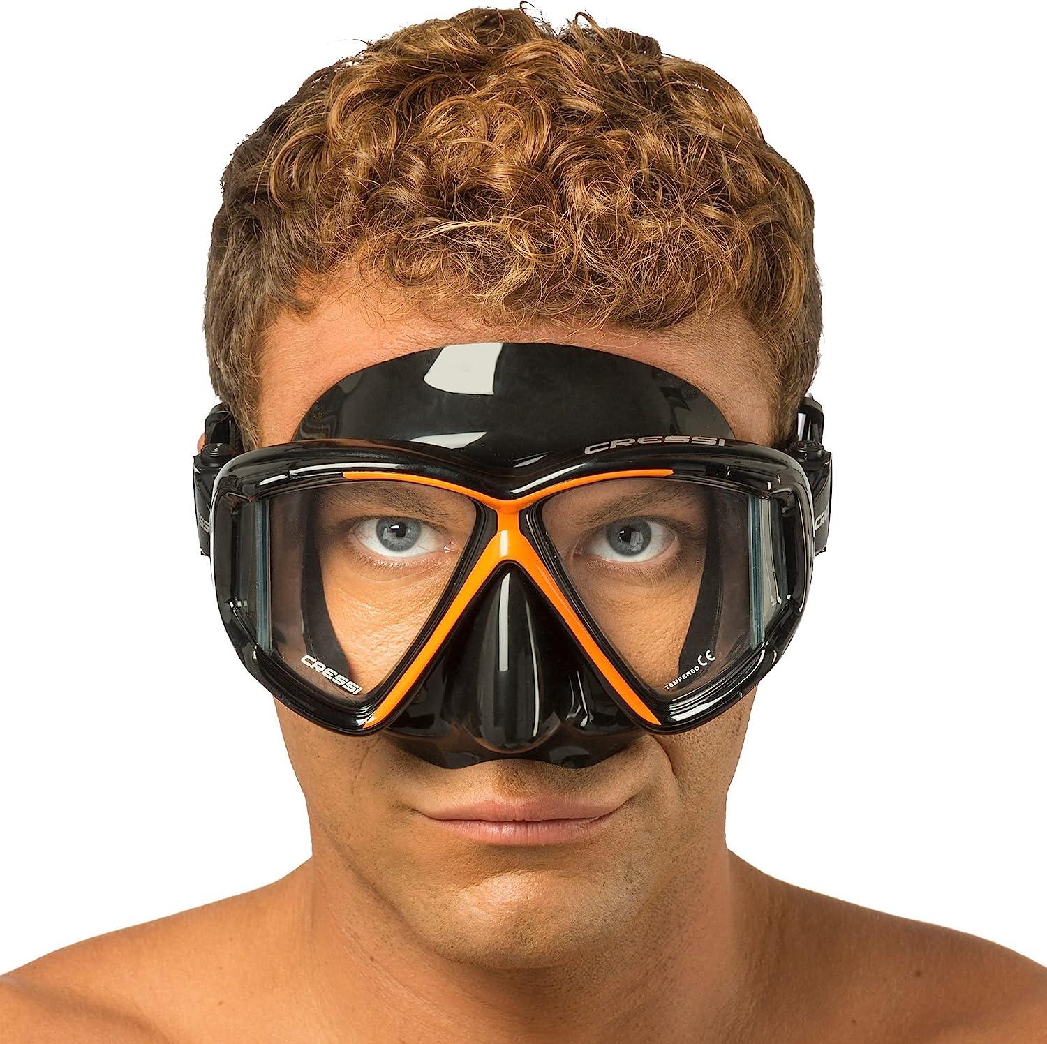 Cressi PANO 4 Window Adult Scuba Diving Snorkeling Mask - Black/Orange ...