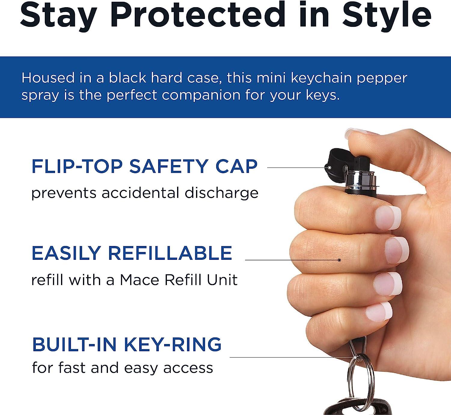 Mace Brand Mini Keychain Pepper Spray (Black Hard Case) Accurate 5 Powerful Pepper Spray, Flip ...