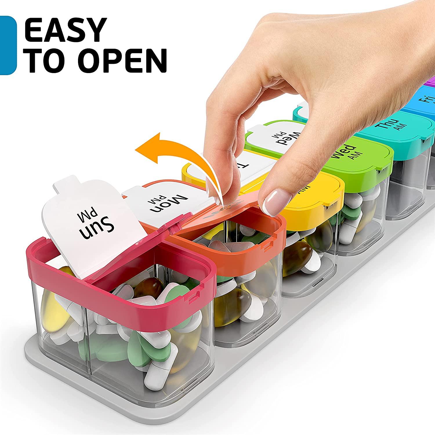 Large 7 Day Pill Organizer - AM/PM Pill Box Case - Weekly Medication ...