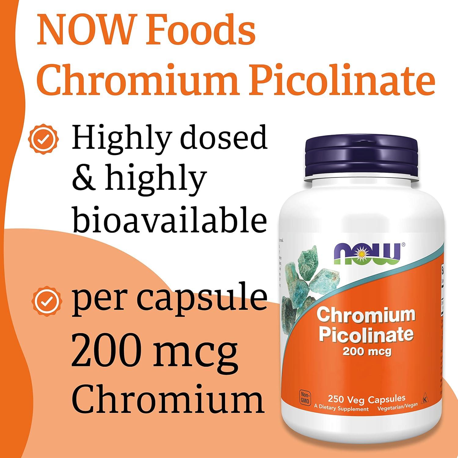 Now Foods Chromium Picolinate 200mcg - 250 Vegan Capsules | Lab-Tested ...