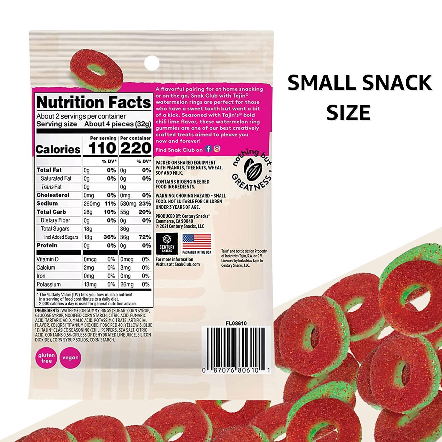 Snak Club Tajin Watermelon Rings 2.25oz (Pack of 12) - Chili & Lime ...