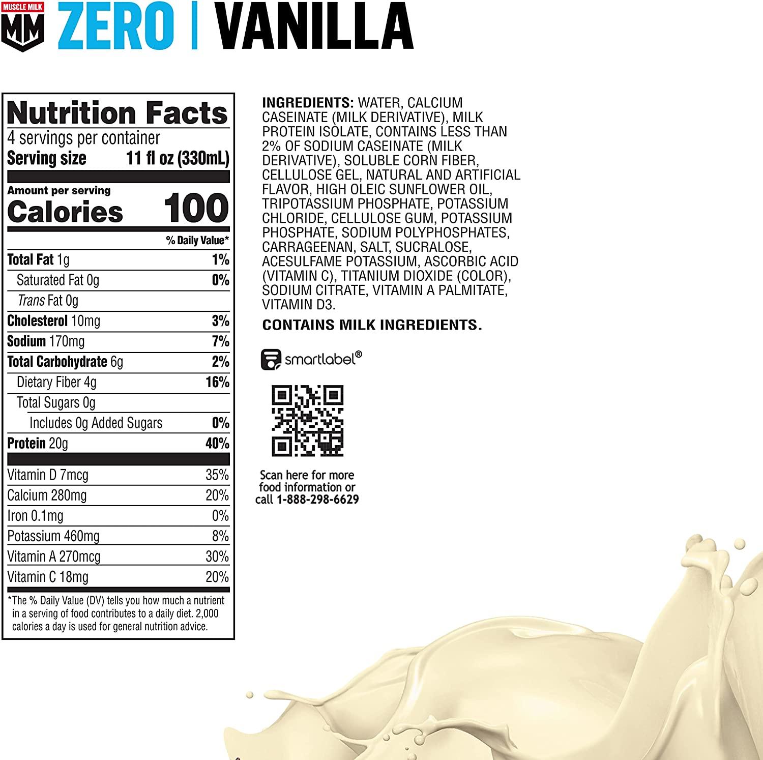 Muscle Milk Zero Protein Shake Vanilla Crme 11 Fl Oz Carton 12 Pack 20g ...