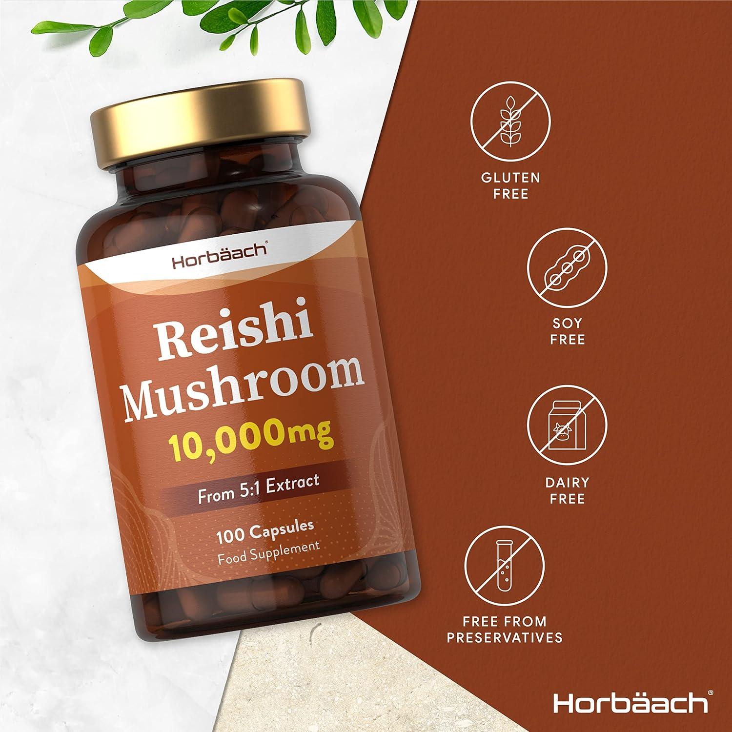 Reishi Mushroom Capsules 10,000mg - 100 High Strength Powder Capsules ...