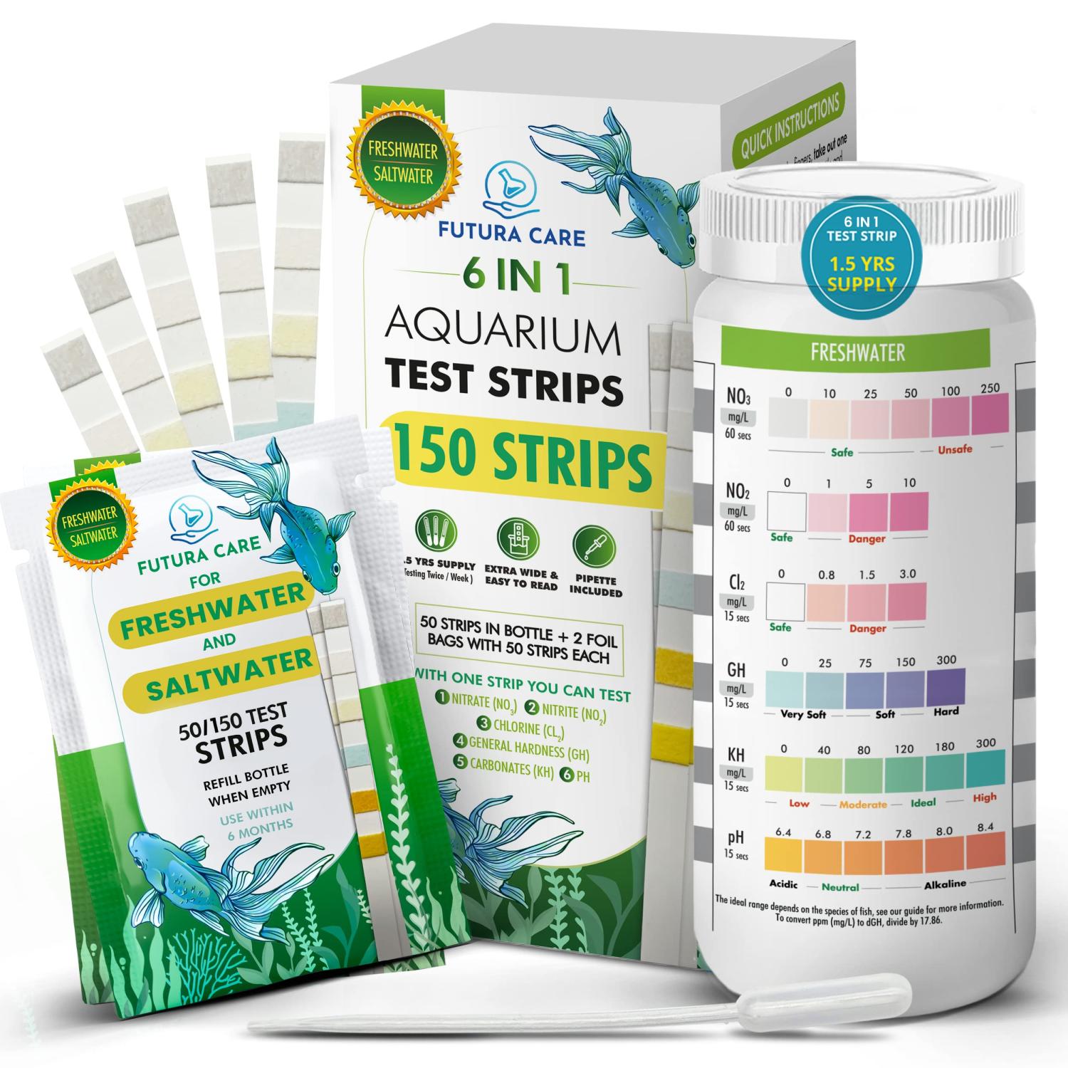 6 in 1 Aquarium Test Strips - Accurate Water Test Kit for Saltwater ...