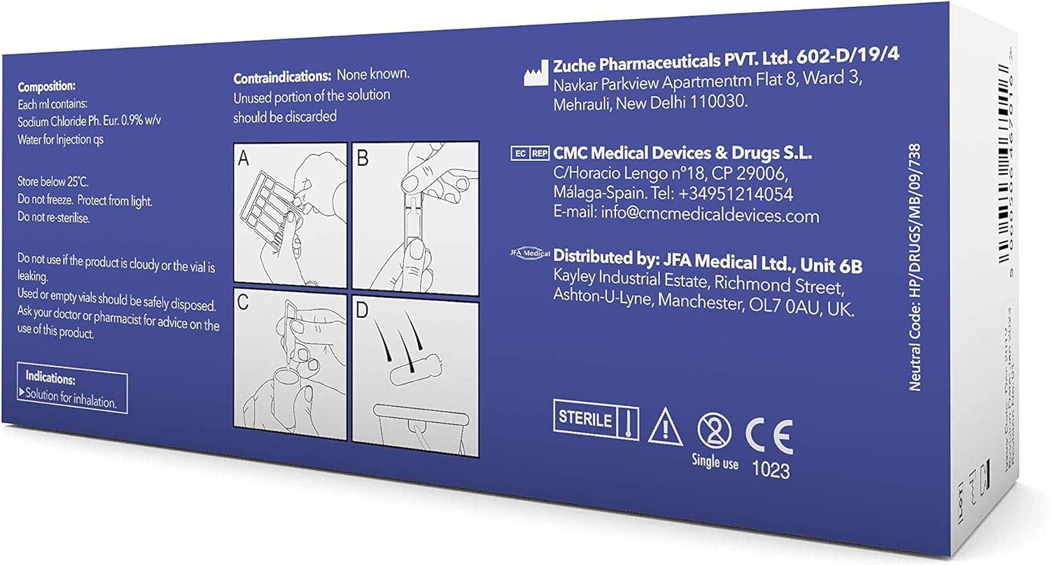 JFA Medical Isotonic Sodium Chloride 0.9% NaCl Inhalation Saline Solution - Box of 20 X 2.5ml ...