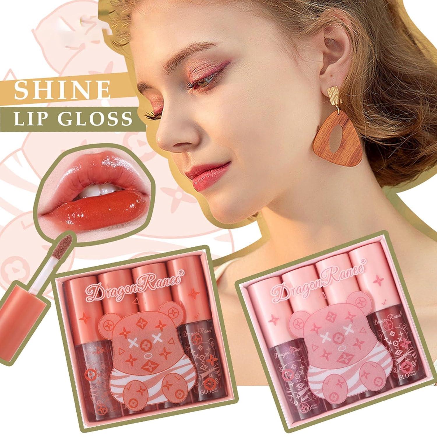 Shiny Lip Gloss & Lip Oil Set - 4 PCS Juicy Hydrating Gloss for Dry ...