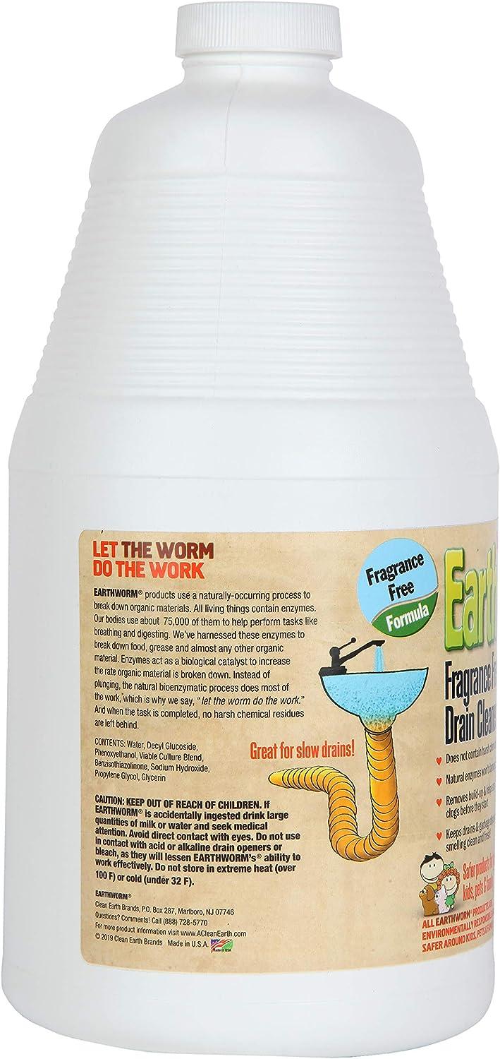 Earthworm Fragrance-Free Drain Cleaner - Natural Enzymes, Safe for Pets ...