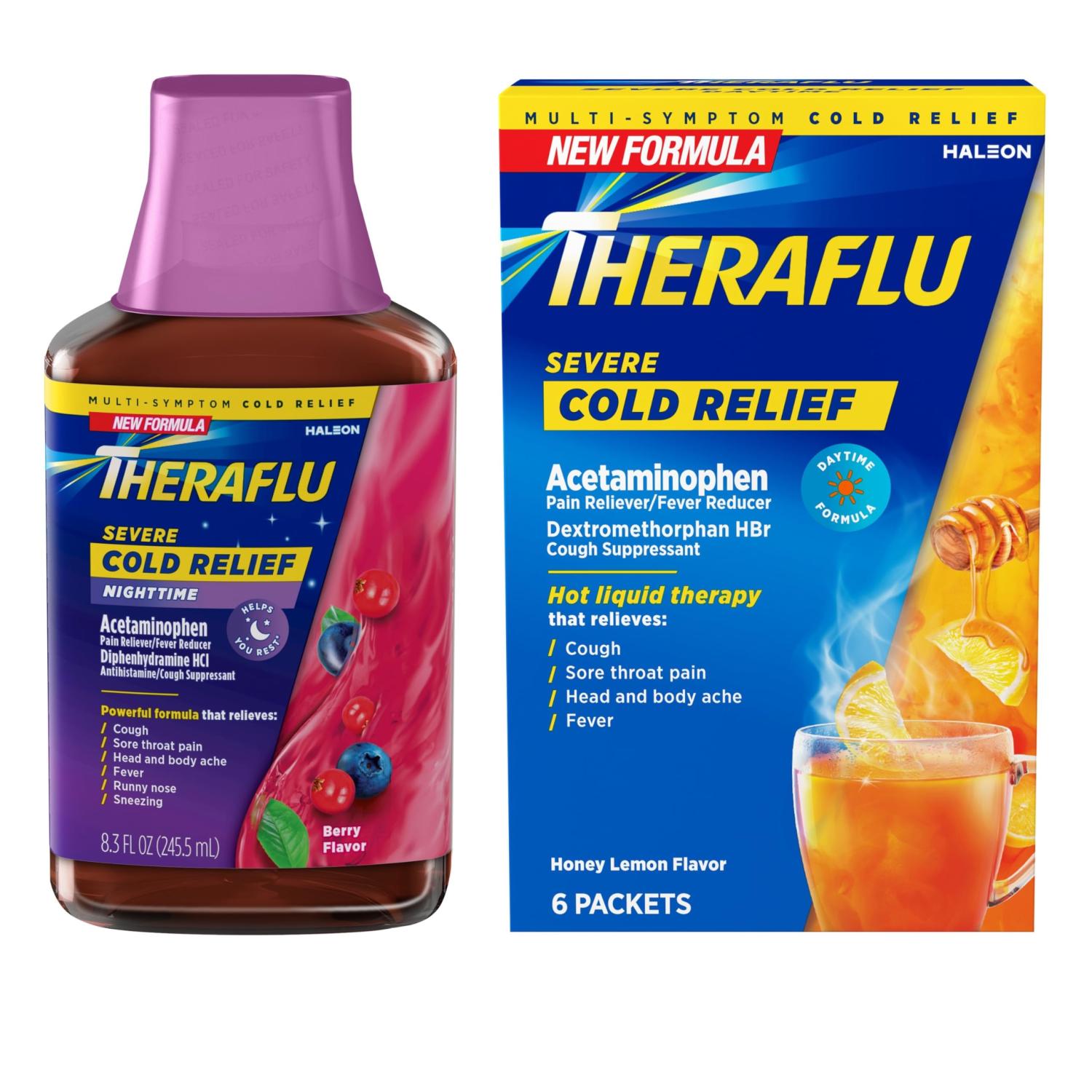 Theraflu Nighttime & Daytime Severe Cold Relief Combo | Berry Syrup ...