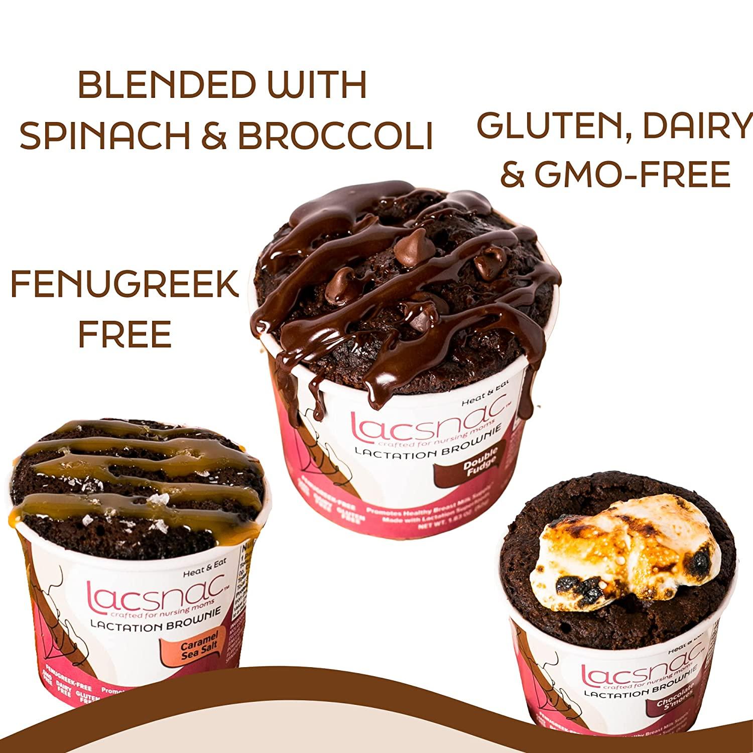 Lacsnac Lactation Brownie Cup Variety Pack - S'mores, Double Fudge, Sea Salt Caramel (1.83oz ...