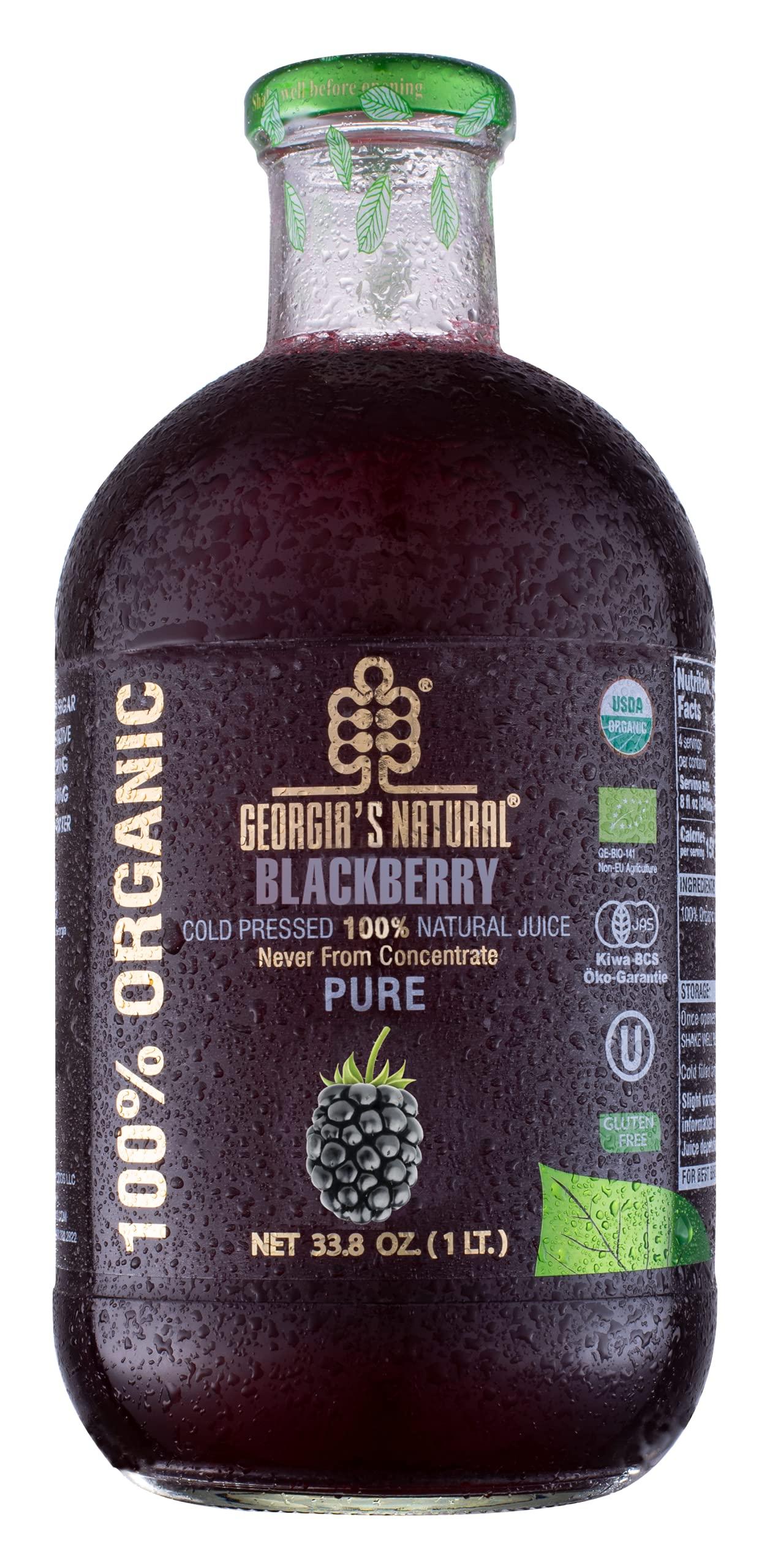 GEORGIA'S NATURAL Organic Cold-Pressed Blackberry Juice 33.8oz - Pure Zero-Sugar Fruit Juice ...