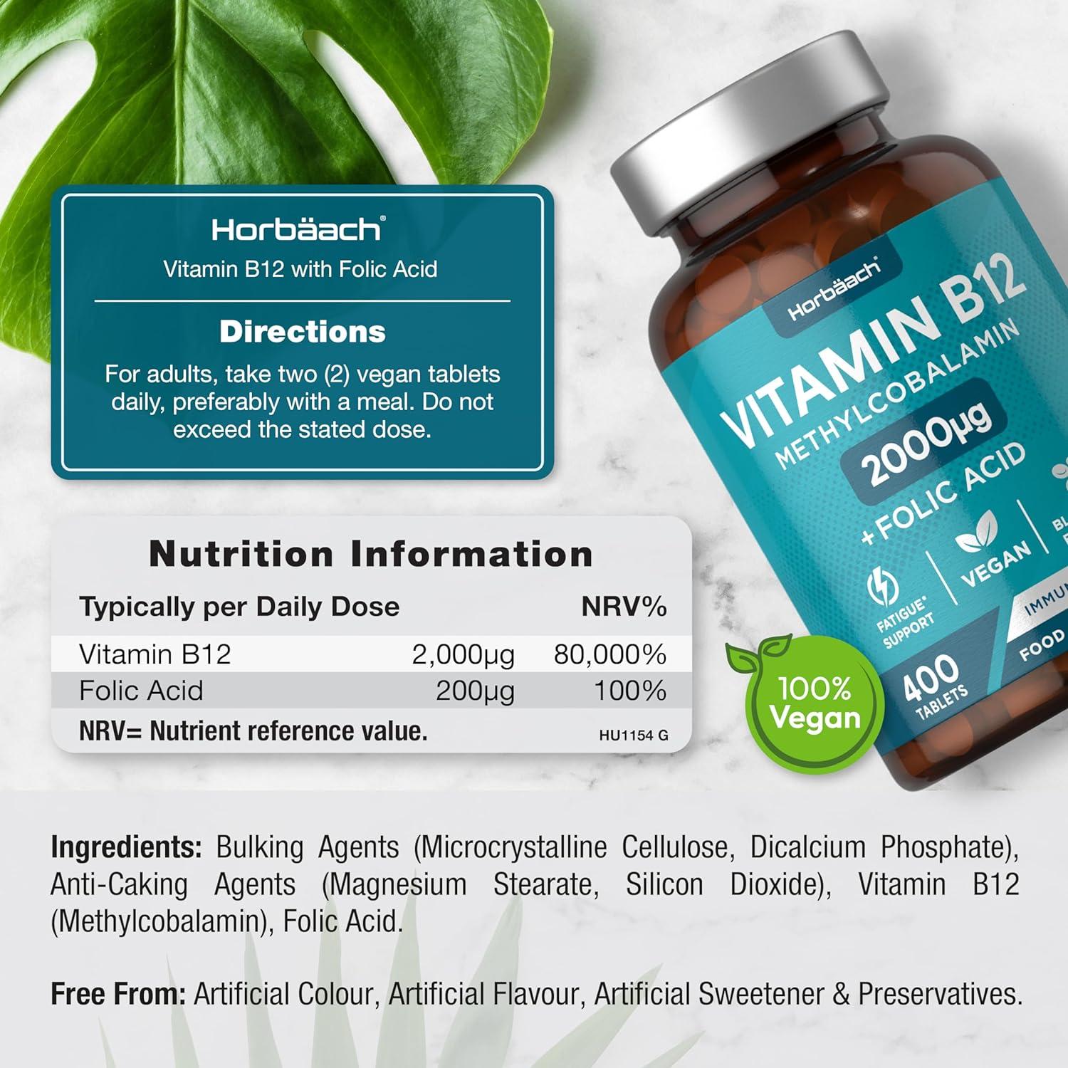 High Strength Vitamin B12 2000mcg Supplement with Folic Acid - 400 ...