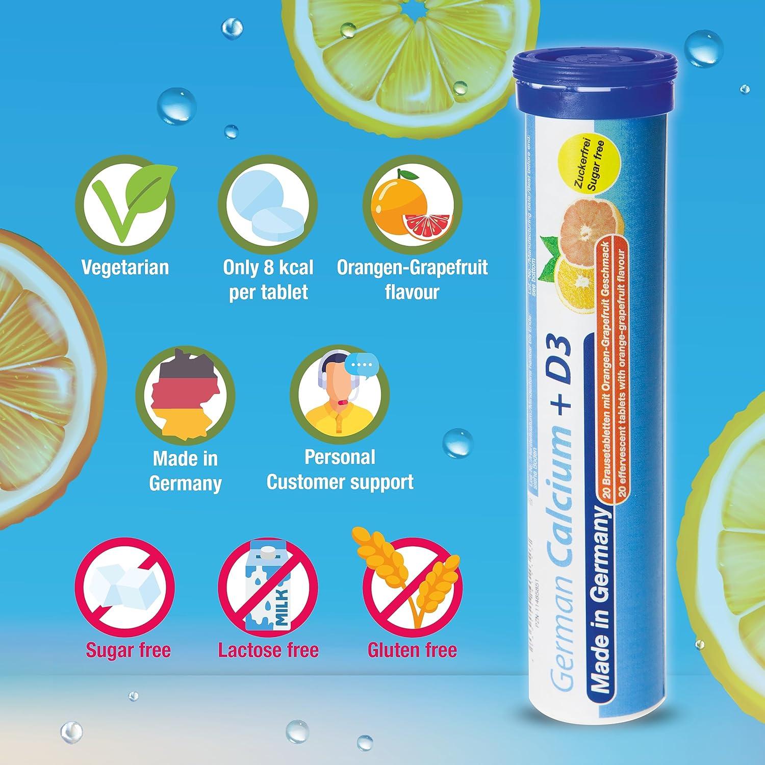 German Calcium + Vitamin D3 Effervescent Tablets - Orange-Grapefruit ...