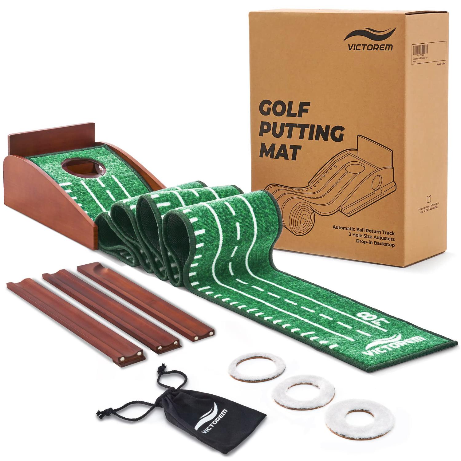Victorem Adjustable Indoor Golf Putting Mat with Ball Return Office ...