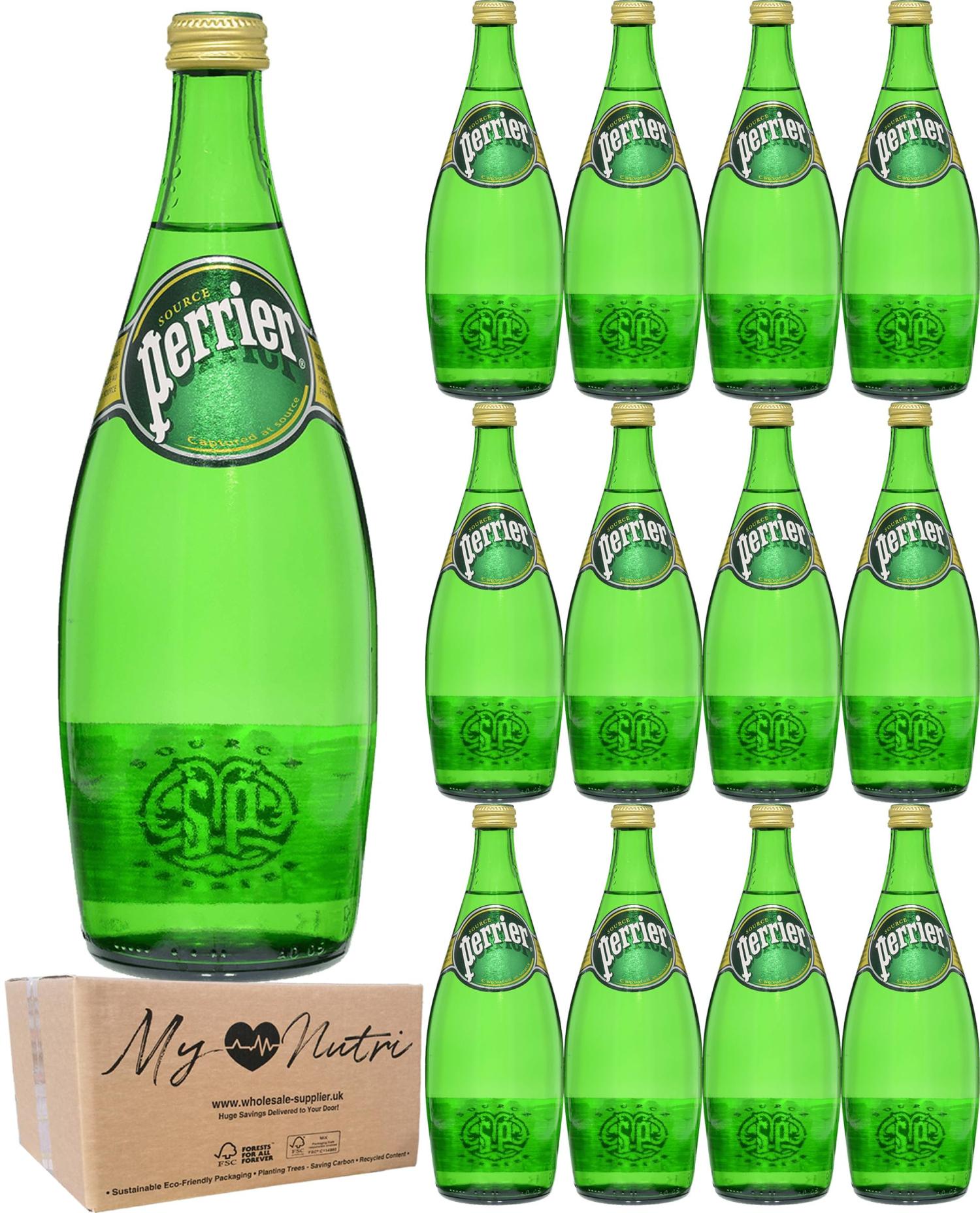 Perrier Glass Bottles Sparkling Natural Mineral Water 750ml (Pack of 12 ...