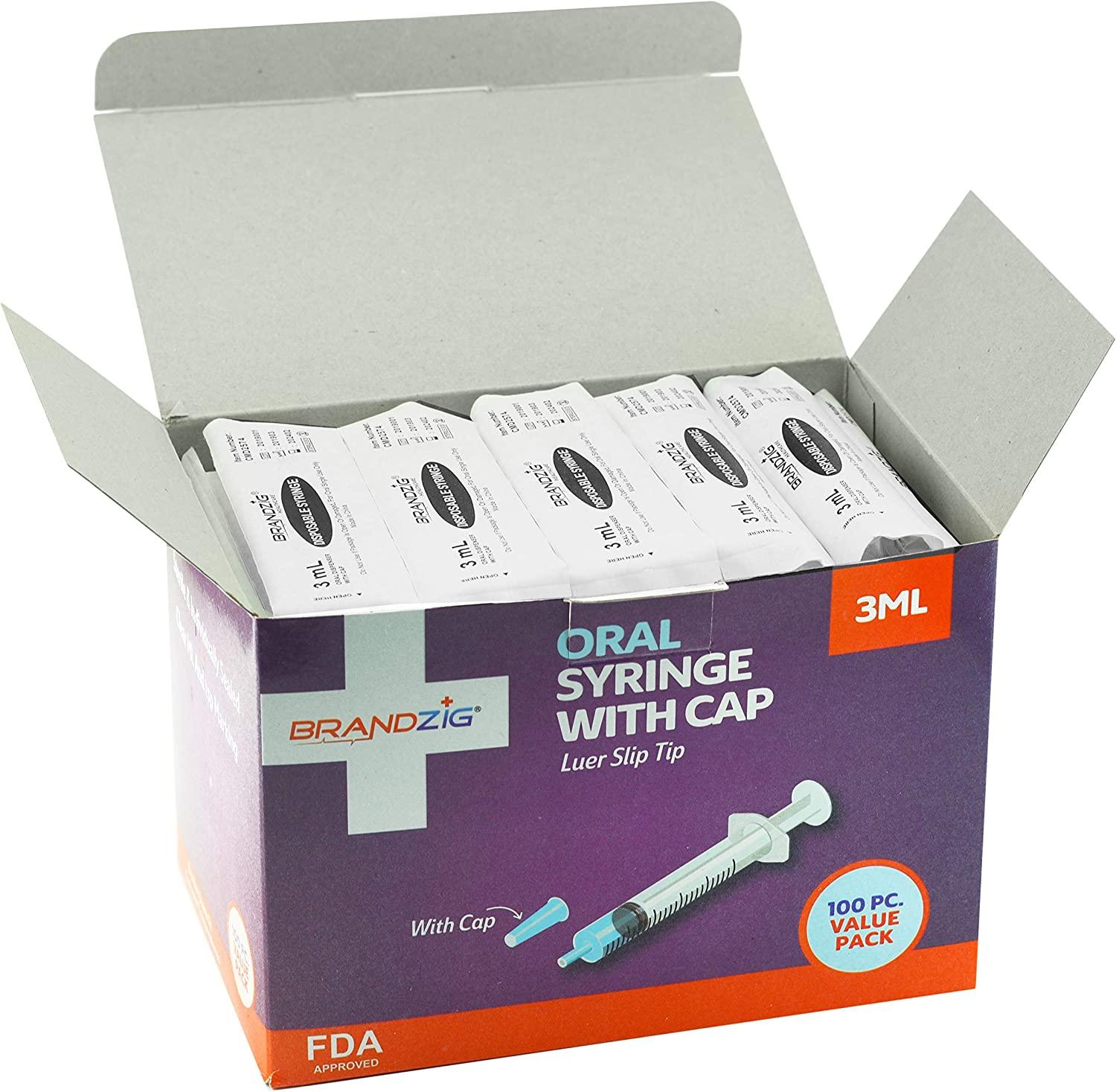 3ml Syringe with Cap (100 Pack) | Oral Dispenser for Medicine | Luer ...