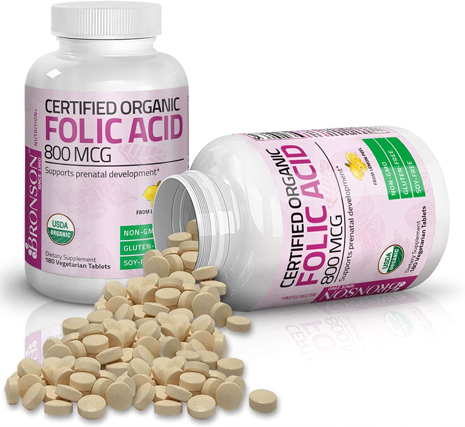 Bronson Organic Folic Acid 800mcg - Natural Folate from Lemon Peel ...