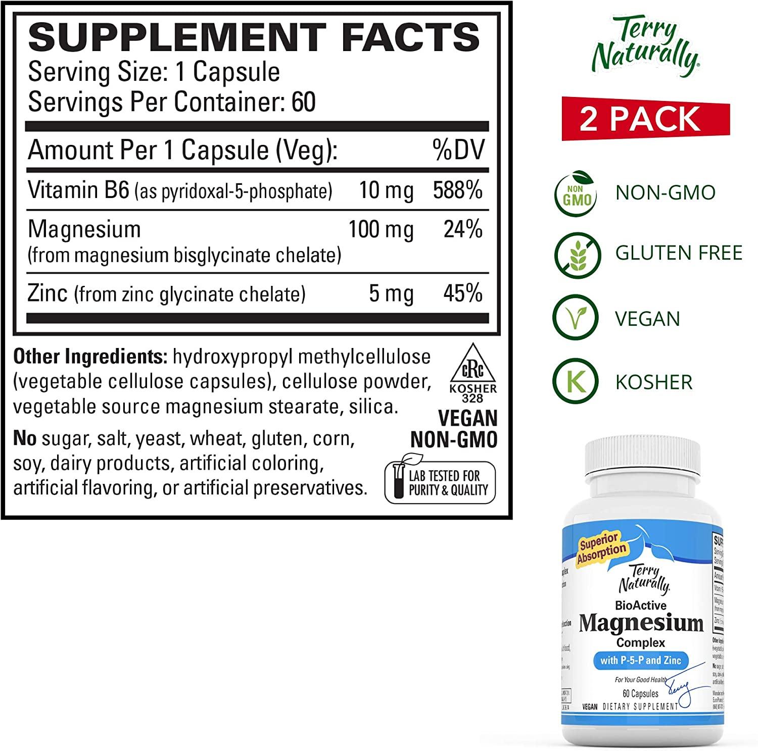 Terry Naturally BioActive Magnesium Complex (2 Pack) - 60 Vegan ...