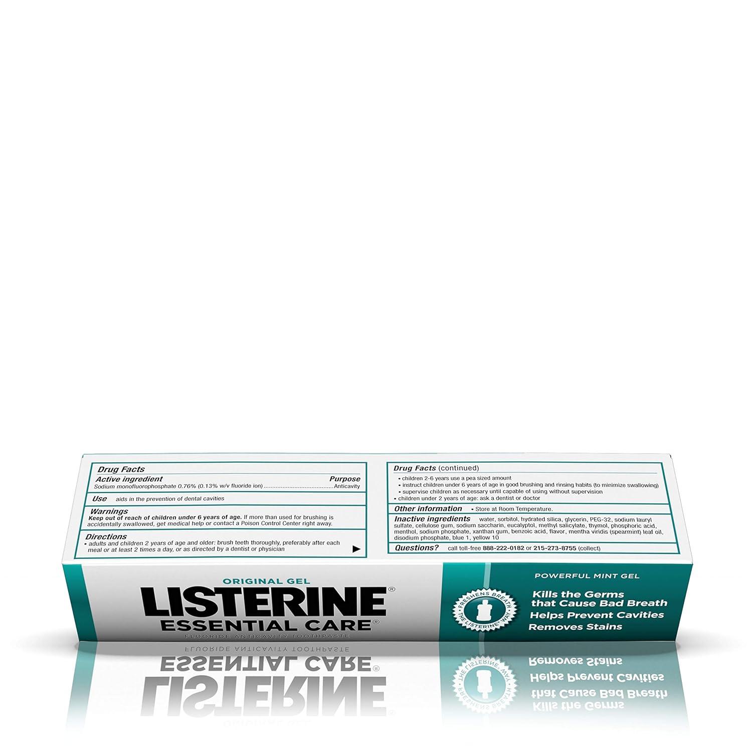 Listerine Essential Care Toothpaste - Powerful Mint Gel for Anti Plaque ...