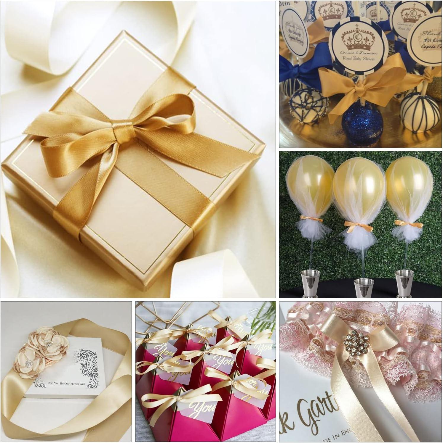 Gold Satin Ribbon 1 x 25 Yards - Ideal for Gift Wrapping, Crafts, Hair ...