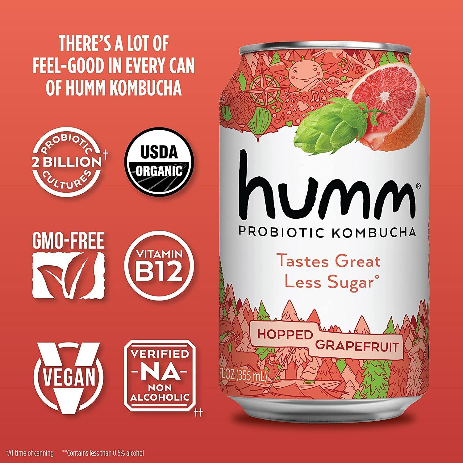 Humm Kombucha Hopical Paradise Variety Pack - 2 Billion Probiotics - Hopped Grapefruit, Coconut ...