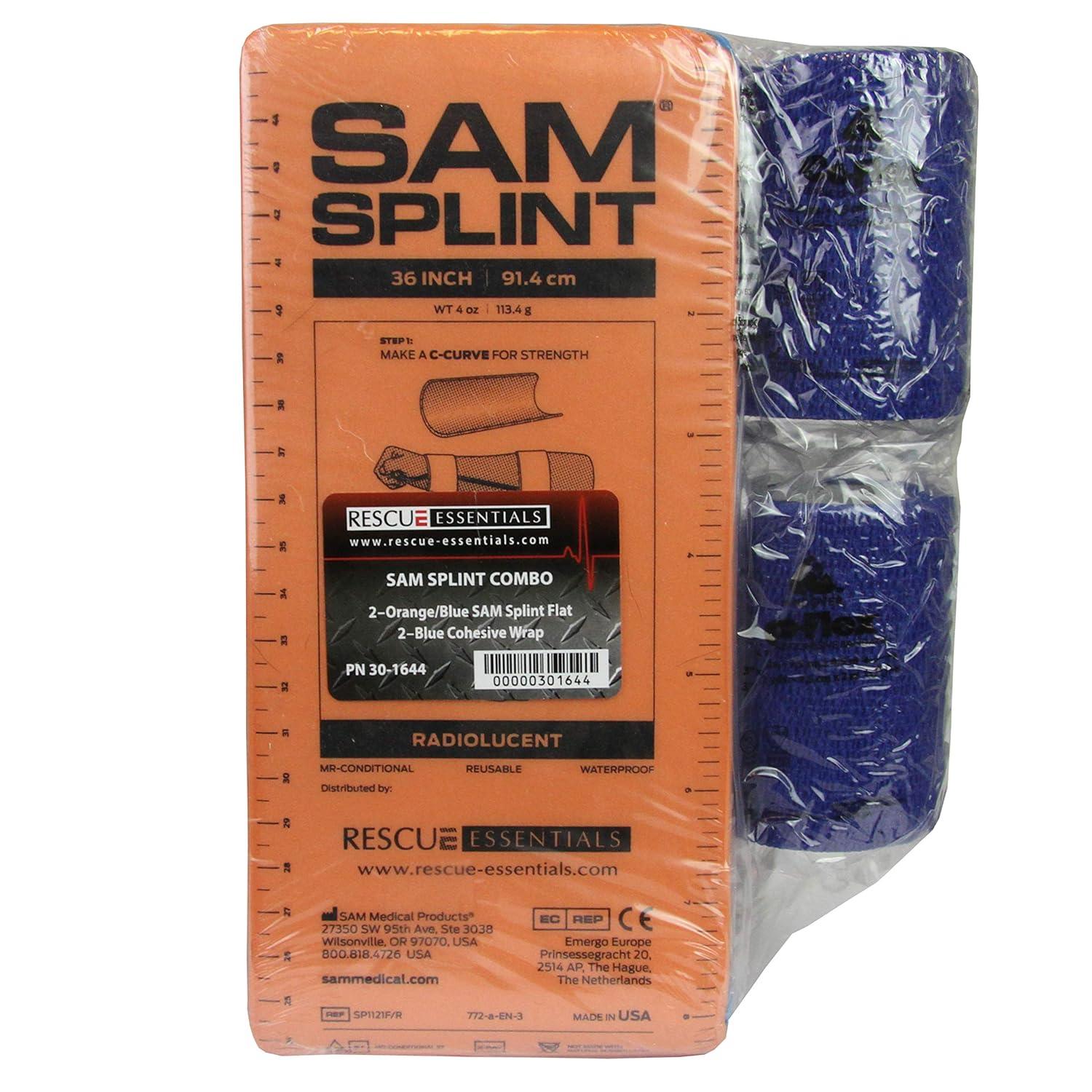 SAM SPLINT COMBO PACK (2 ORANGE/BLUE 36 SPLINTS & 2 BLUE COHESIVE WRAP)
