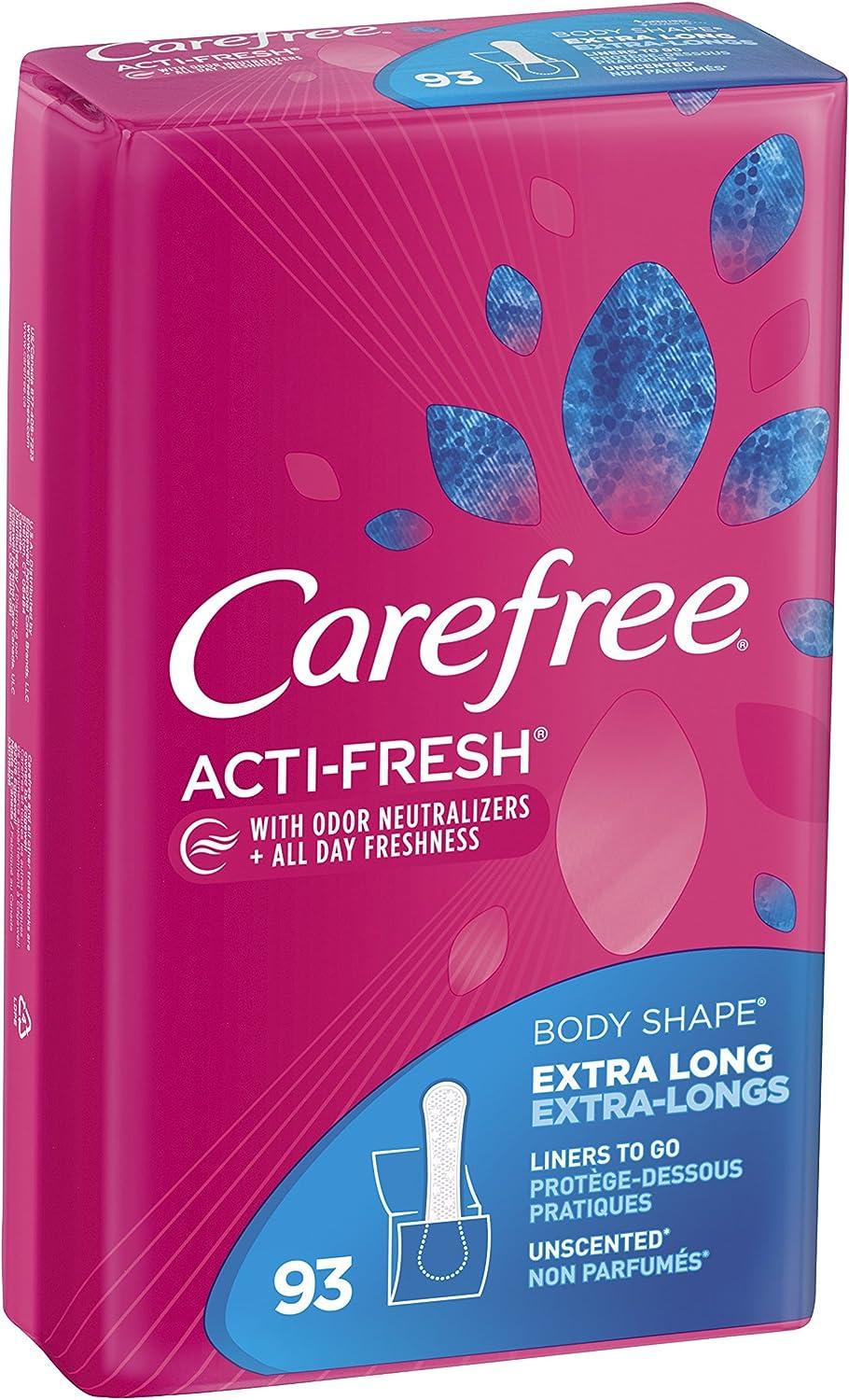 Carefree Acti-Fresh Body Shape Pantiliners Extra Long Unscented - 93 Count | Leak Protection ...