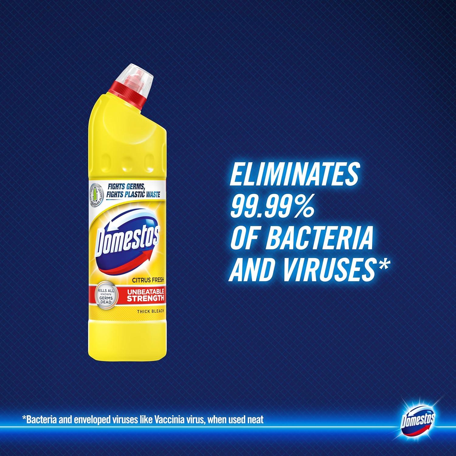 Domestos Citrus Fresh Thick Bleach eliminates 99.9% of bacteria and ...