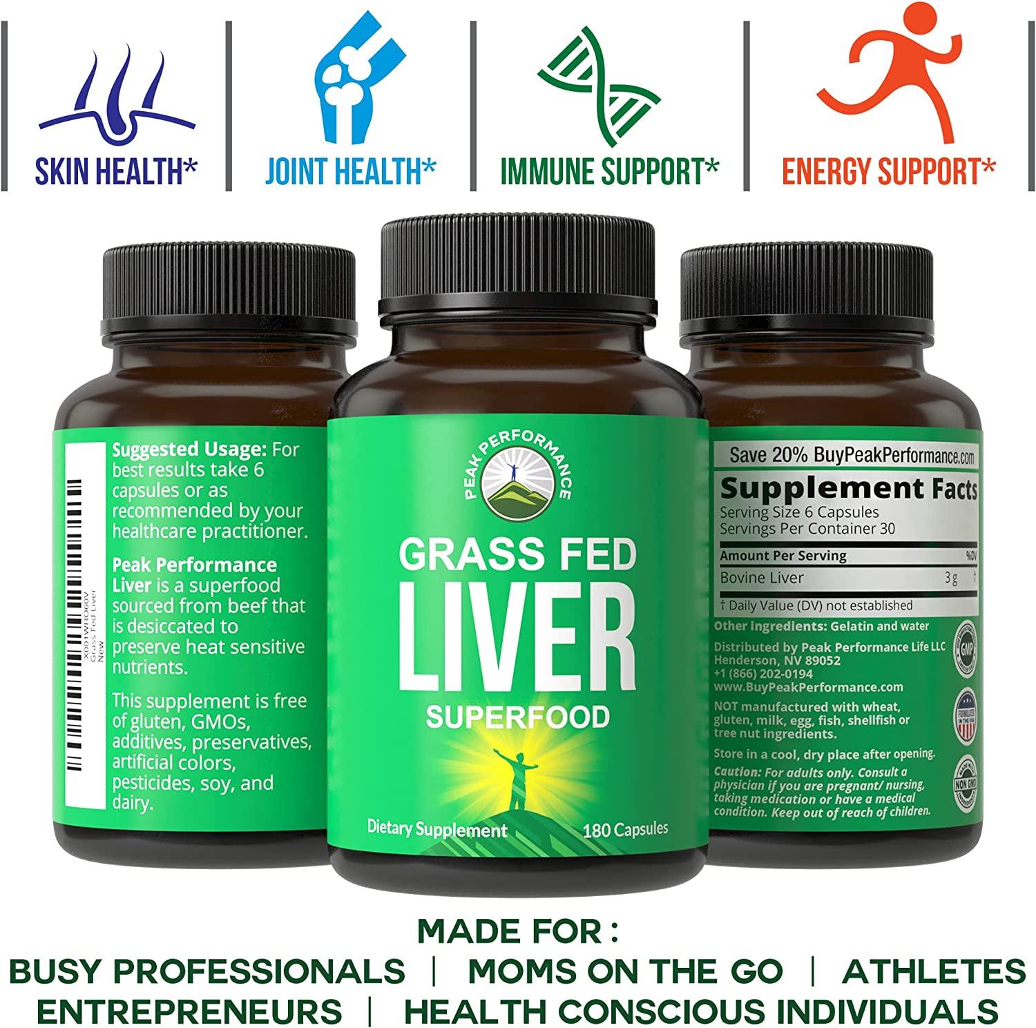 Grass Fed Desiccated Beef Liver Supplement - 180 Capsules Superfood ...