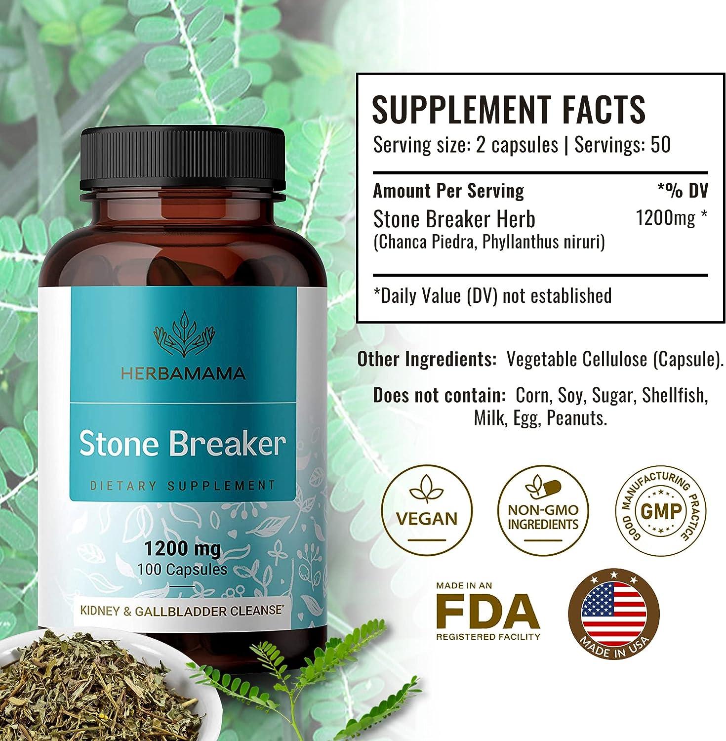 HERBAMAMA Stone Breaker Chanca Piedra Pills - Organic Kidney Stone ...