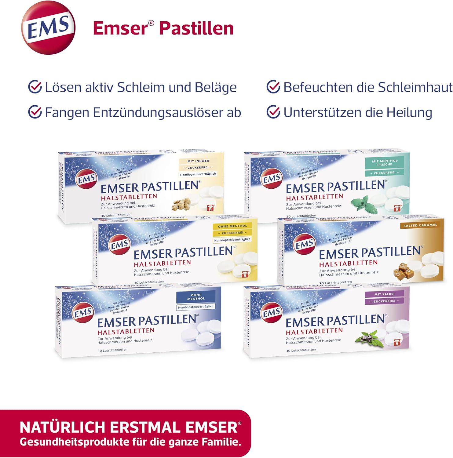 Emser Pastilles Half Tablets with Ginger - Sugar-Free Relief for Sore ...
