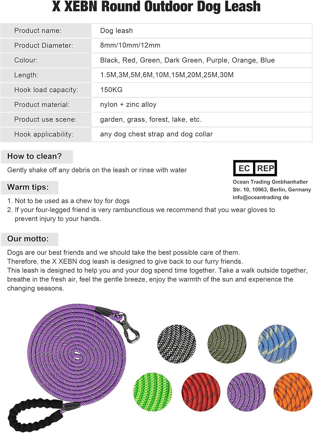X XBen 25m Thick Dog Leash - Comfortable Padded Handle Lockable ...