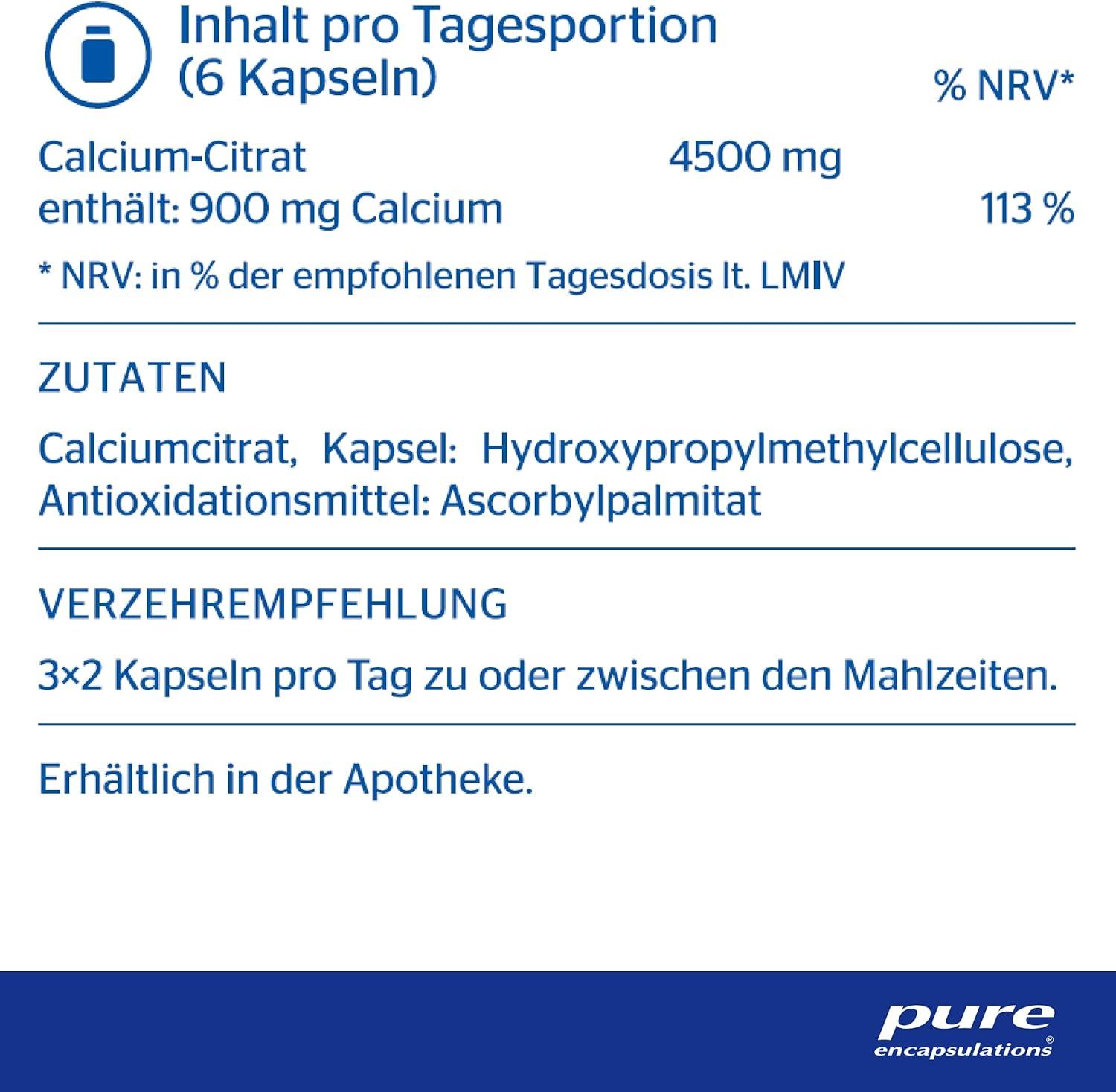 Pure Encapsulations Calcium Citrate - Optimally Absorbable Vegan ...