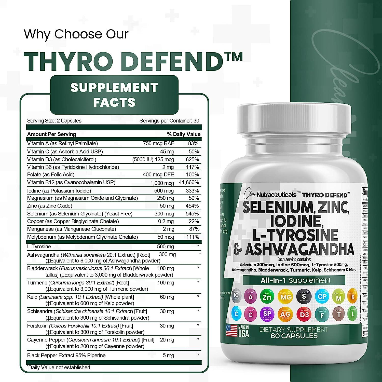 Selenium 300mcg Zinc 50mg Iodine 500mcg Thyroid Support Supplement with ...