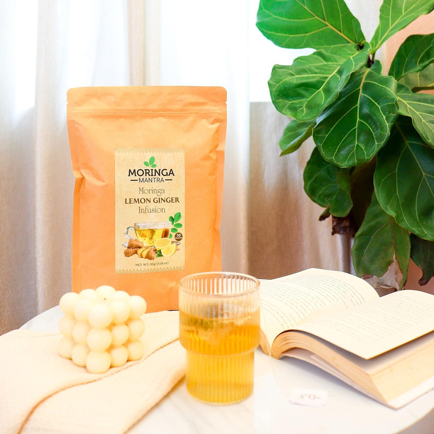 Moringa Mantra Moringa Lemon Ginger Herbal Tea 50 Dip Bags Organically Grown Moringa Infusion ...