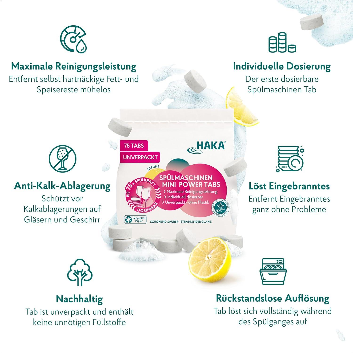 HAKA Mini Power Tabs for Dishwasher - 75 Eco-Friendly Cleaning Tablets ...
