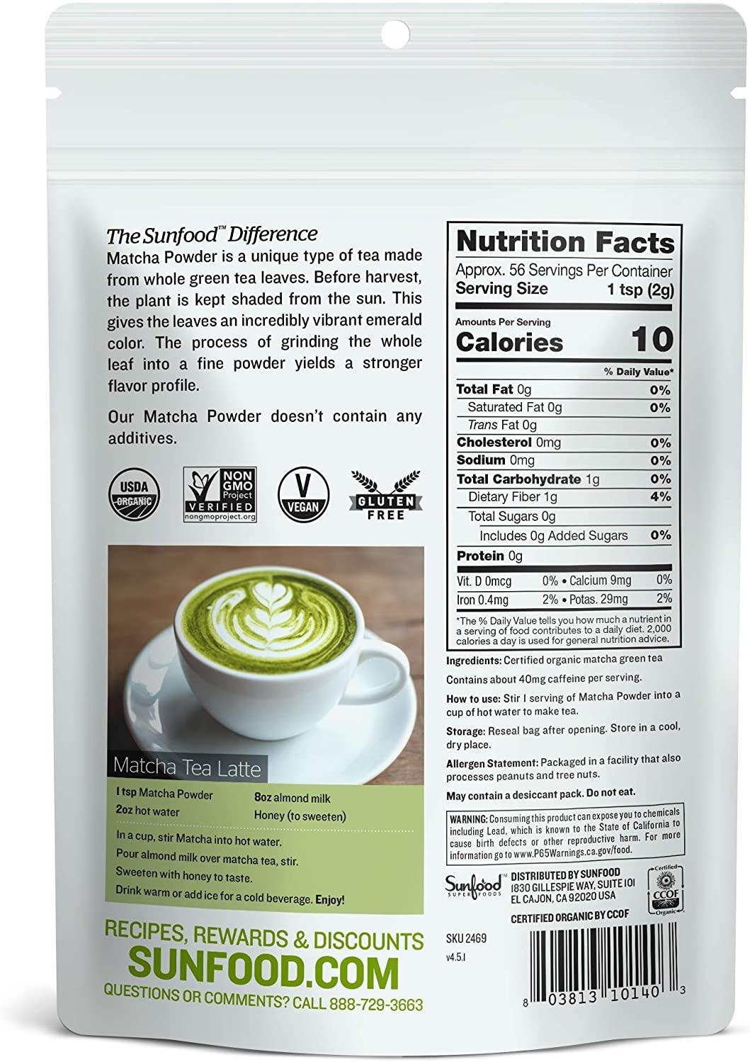 Sunfood Organic Matcha Powder 4 oz | Premium Superfood for Energy ...
