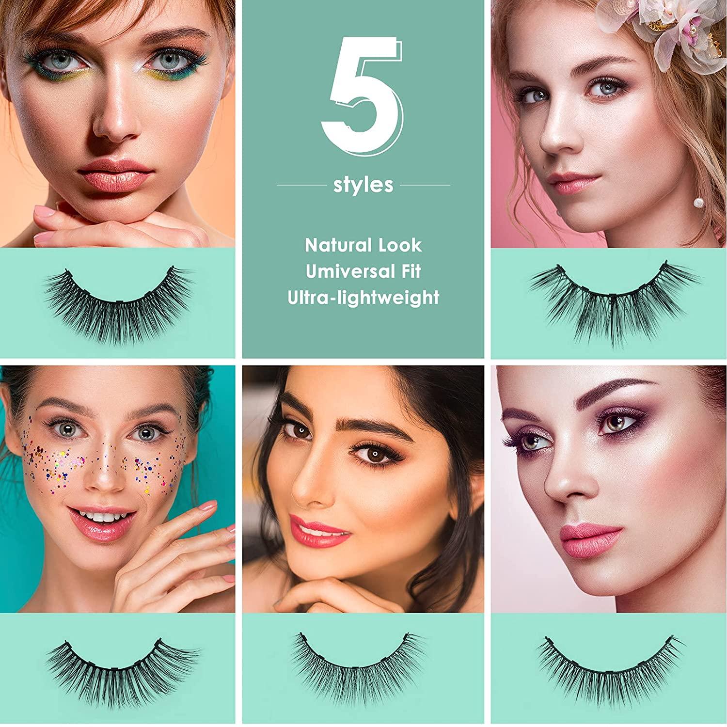 Magnetic Eyelashes with Eyeliner Kit - 5 Pairs Fluffy Lashes, 2 Tubes ...