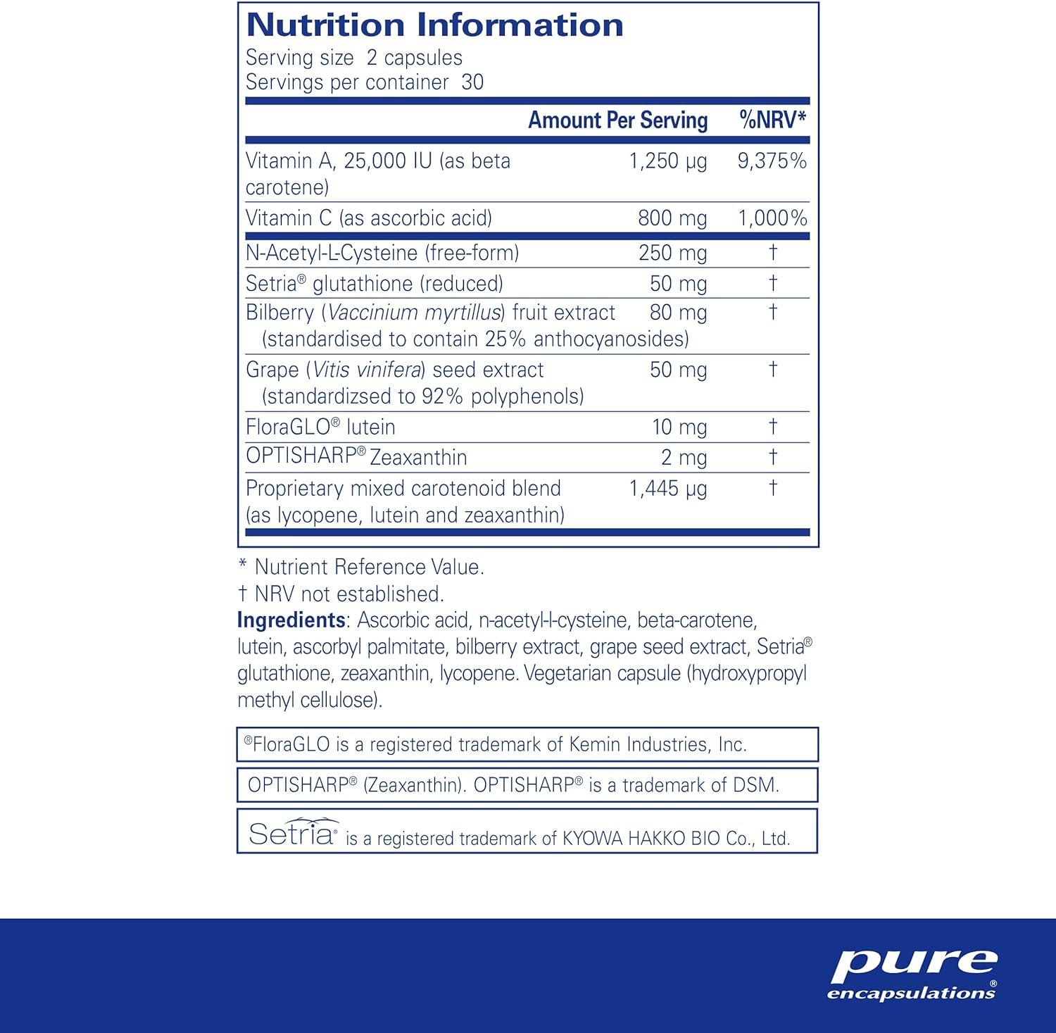 Pure Encapsulations Lutein and Zeaxanthin Vision Support Formula with ...