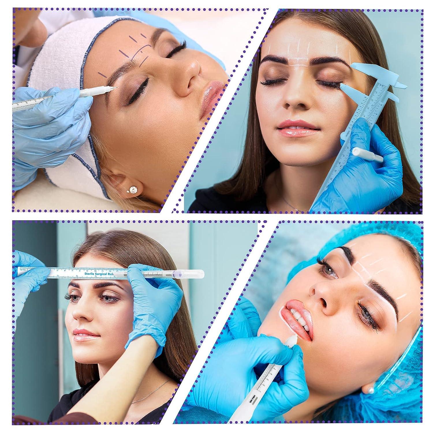 10 Pcs Eyebrow Tools Set: 2 Measuring Rulers, 4 Microblading Skin ...