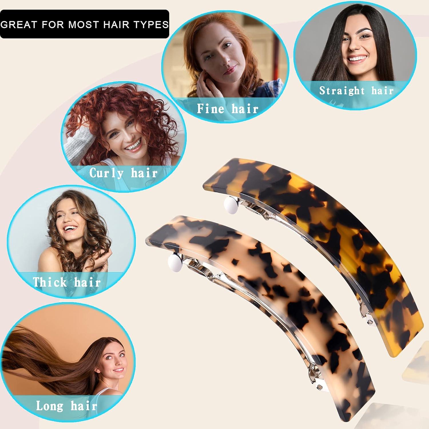 Buy Large Tortoise Shell Hair Clips - Curved Rectangle Design for ...