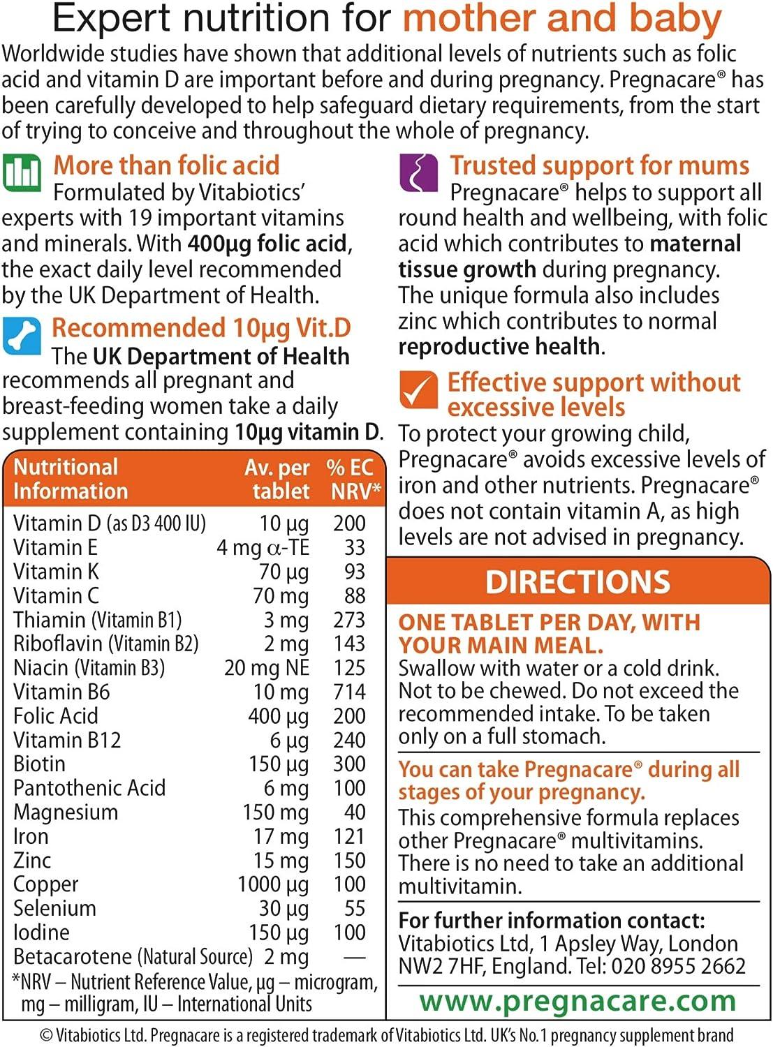 Pregnacare Original 30 Tablets by Vitabiotics | Essential Prenatal ...