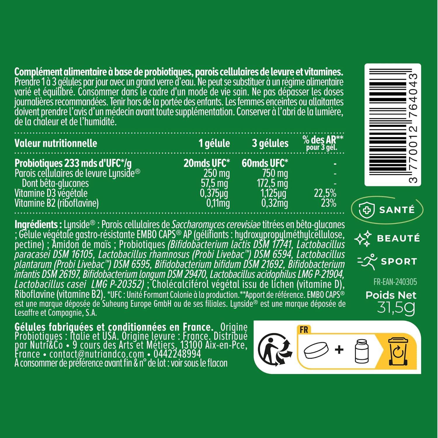 NUTRI & CO Probiotic Intestinal Flora - 60 Billion CFU/day - 9 Strains ...
