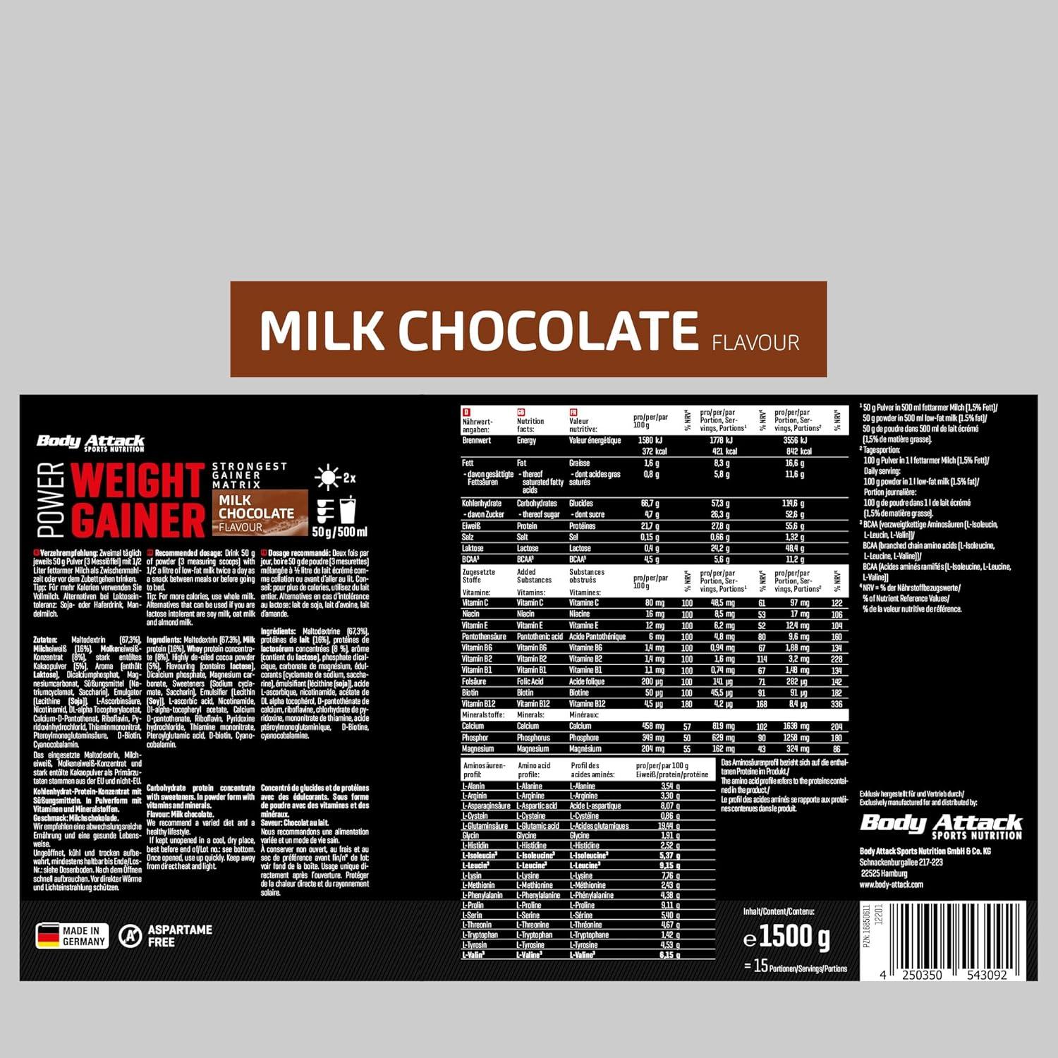 Body Attack Weight Gainer 1.5 kg - Milk Chocolate | Mass Gainer with ...
