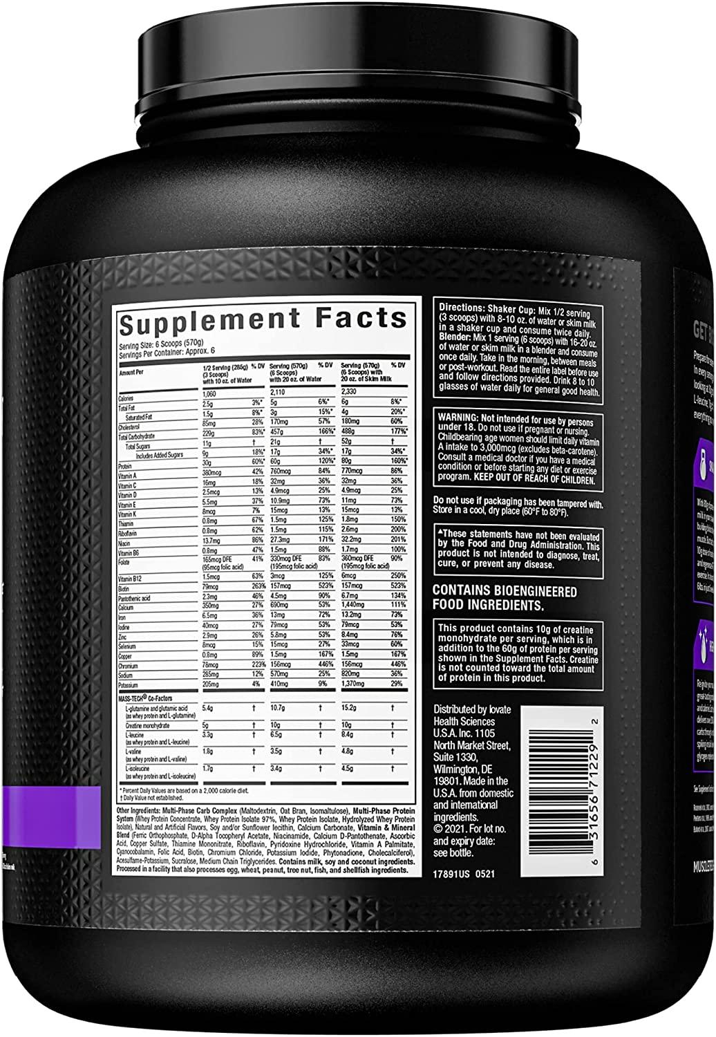 MuscleTech Mass-Tech Extreme 2000 Mass Gainer Protein Powder | Protein ...