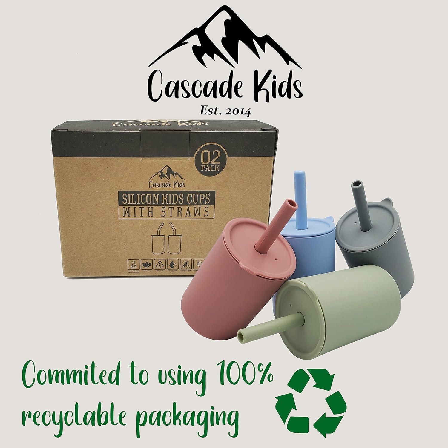 Cascade Kids Silicone Cups with Straws & Lids (2 Pack) BPA-Free Non ...