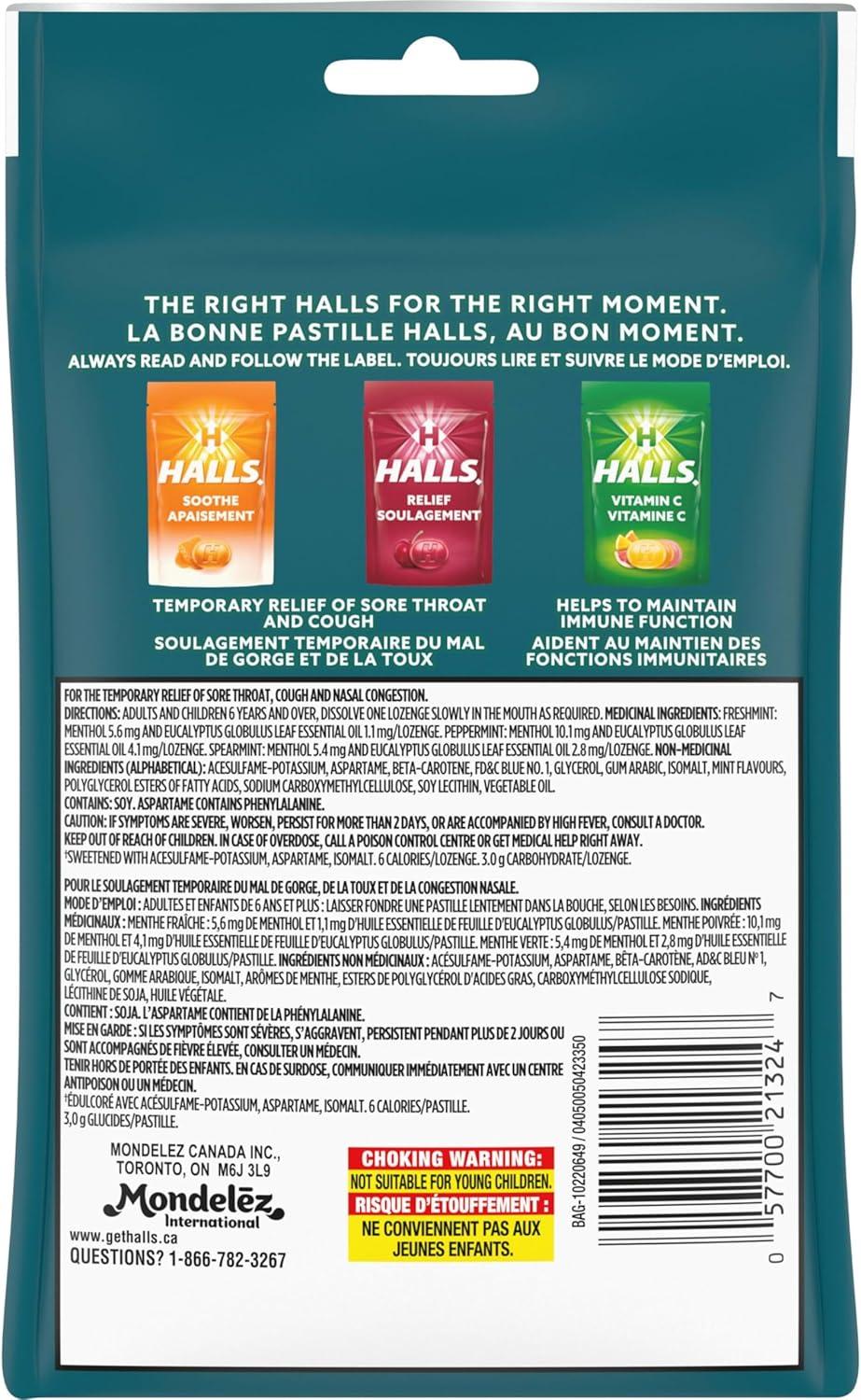 HALLS No Sugar Added Assorted Mint Cough Drops Throat Lozenges Sore Throat Relief Mentho-Lyptus ...