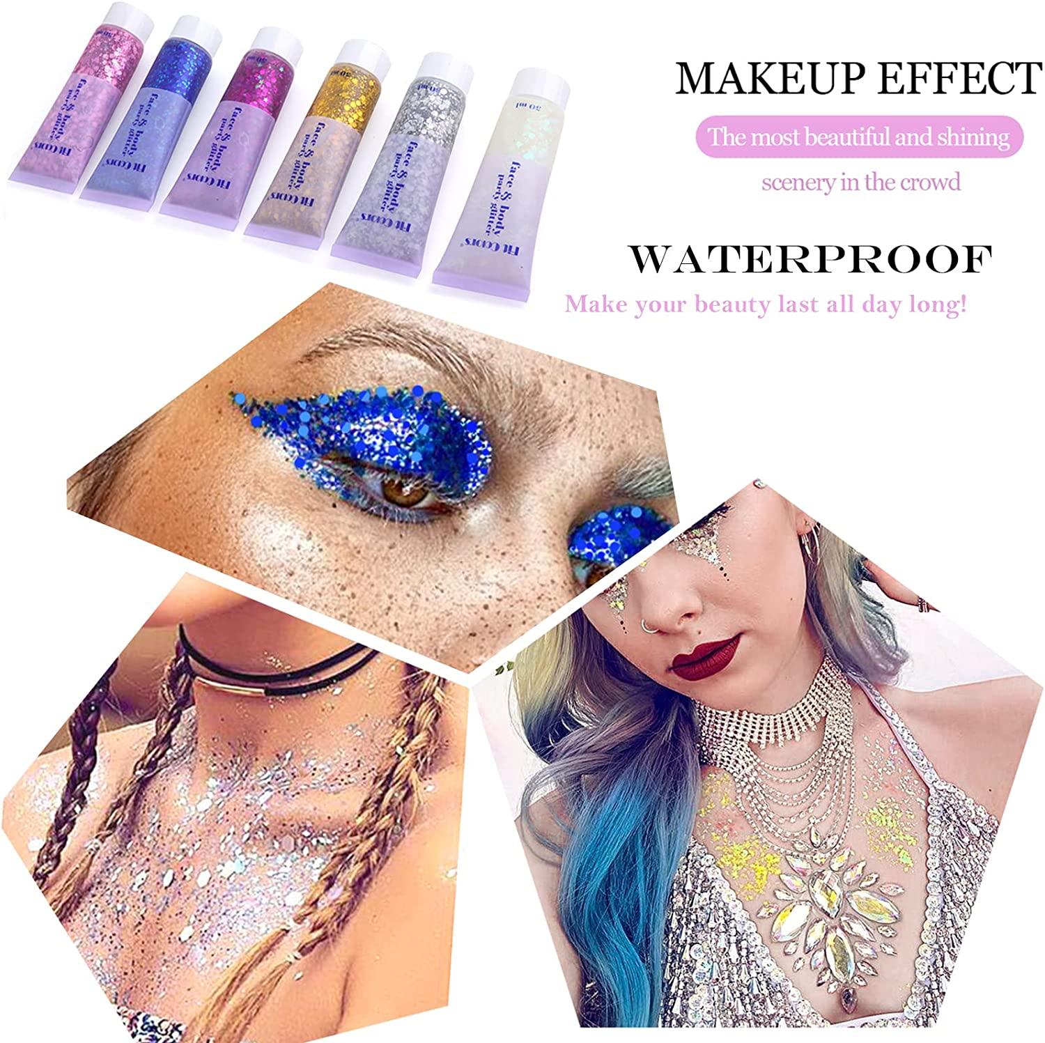 Mermaid Sequins Face Glitter Gel - Holographic Chunky Glitter Makeup ...