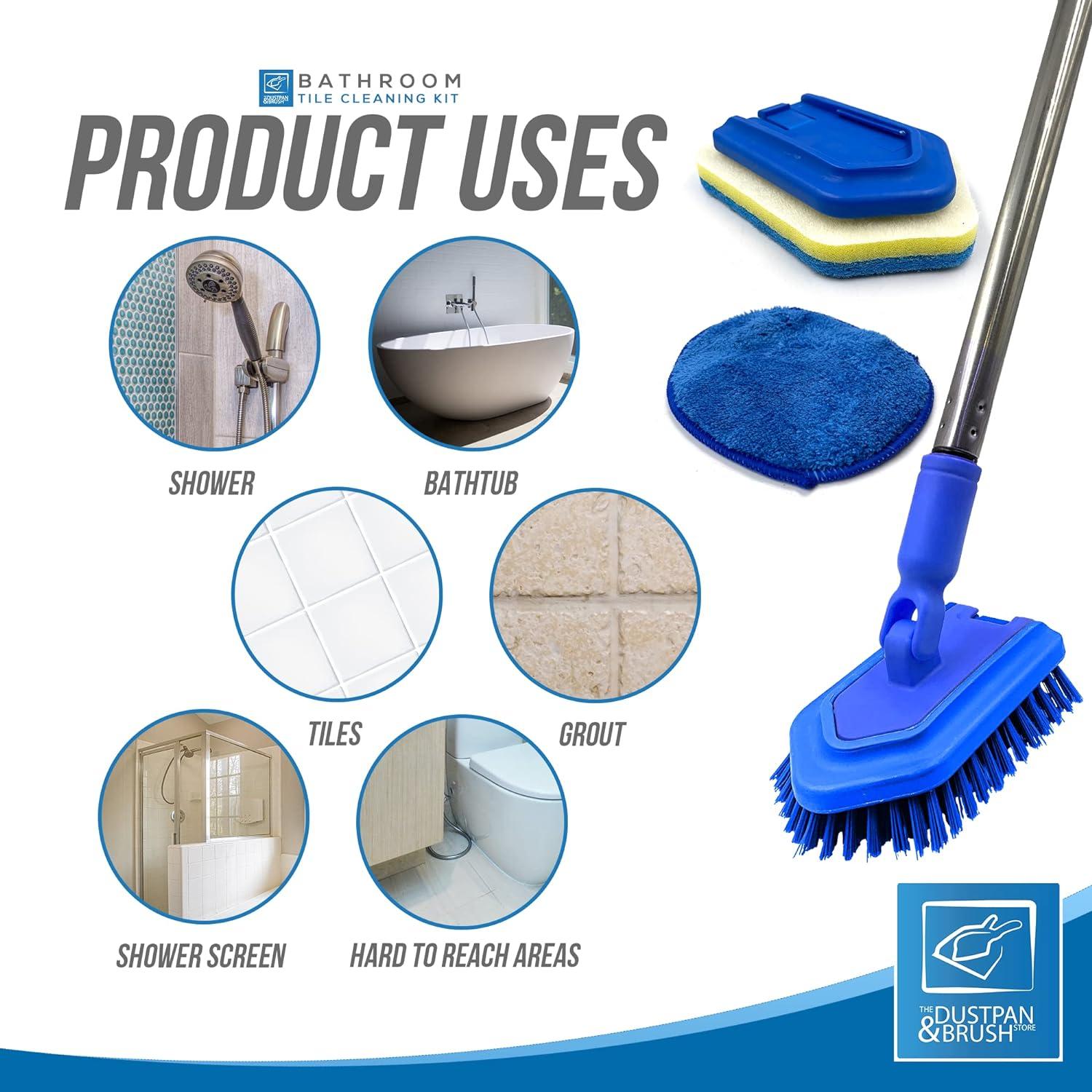 Bathroom Tile Cleaner Brush - Long Handled Scrubber with Replaceable ...