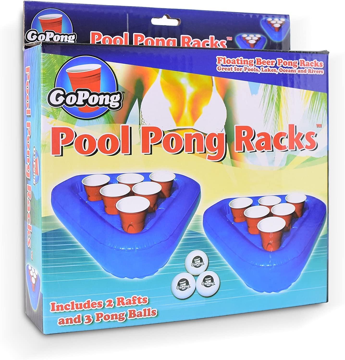 GoPong Pool Pong Rack Floating Beer Pong Set - 2 Rafts, 3 Balls - Blue ...